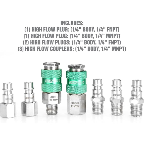 TYHREF-26132 High Flow 7 Piece Coupler & Plug Kit, 1/4" Body, 1/4" NPT ...