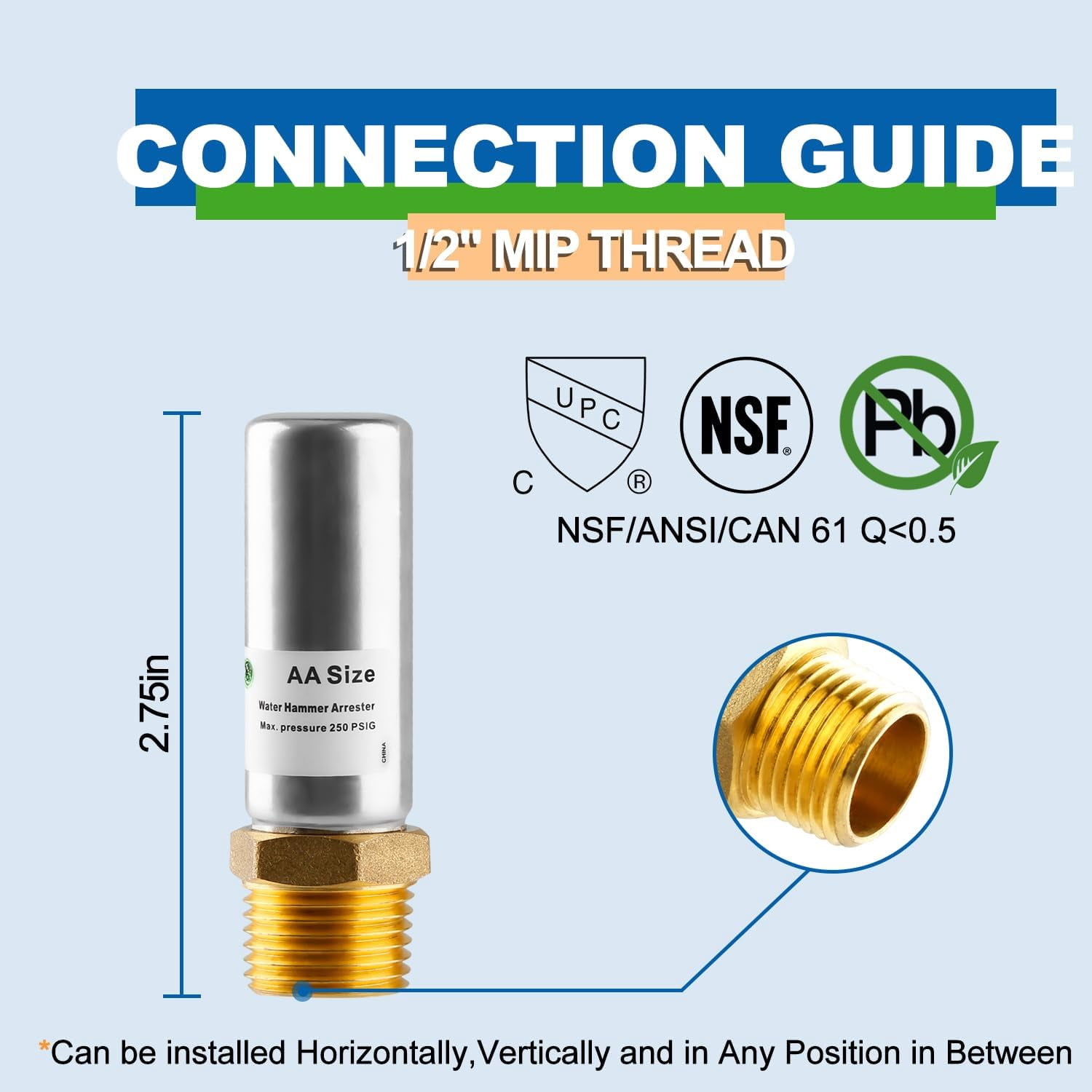 TYHREF-2Pcs Stainless Steel Straight Water Hammer Arrestor, 1/2 Inch ...