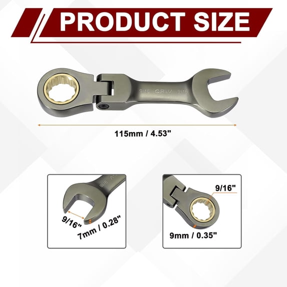 TYHREF-2pcs Flex Head Ratchet Wrench Spanner 9/16" SAE Ratcheting ...