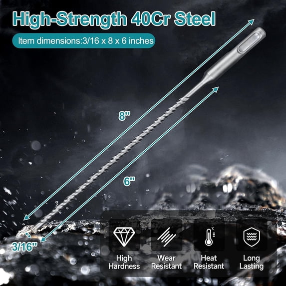 TYHREF-3/16 Inch x 8 Inch SDS Plus Rotary Hammer Drill Bit, Cross Tip ...