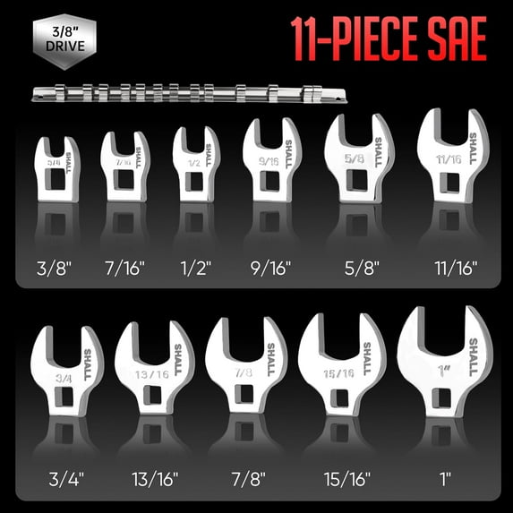 TYHREF-3/8" Crows Foot Wrench Set, 11-Piece SAE Crowfoot Wrench Set ...