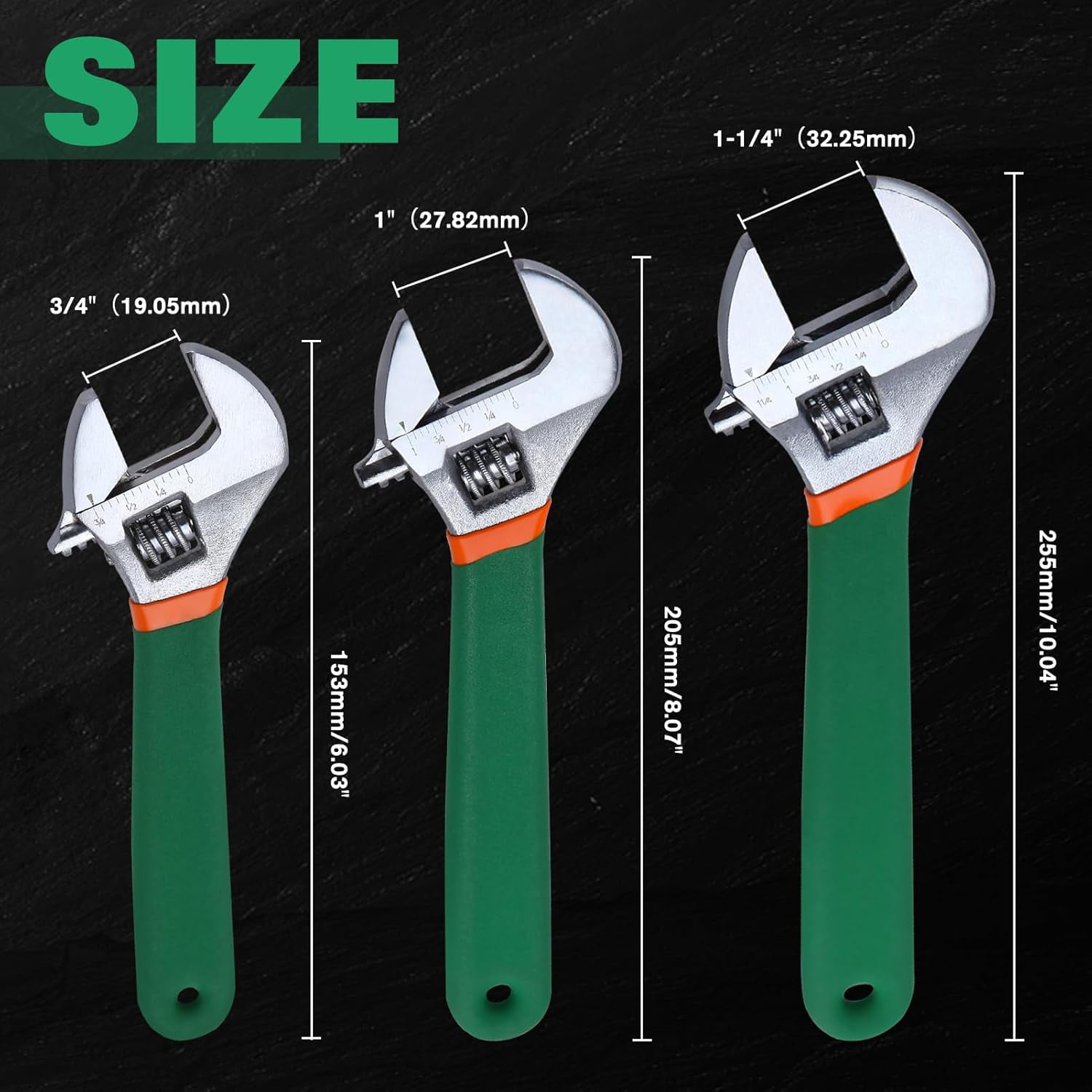 TYHREF-3-Piece Adjustable Wrench Set - Short Handle, Black Oxide, Wide ...