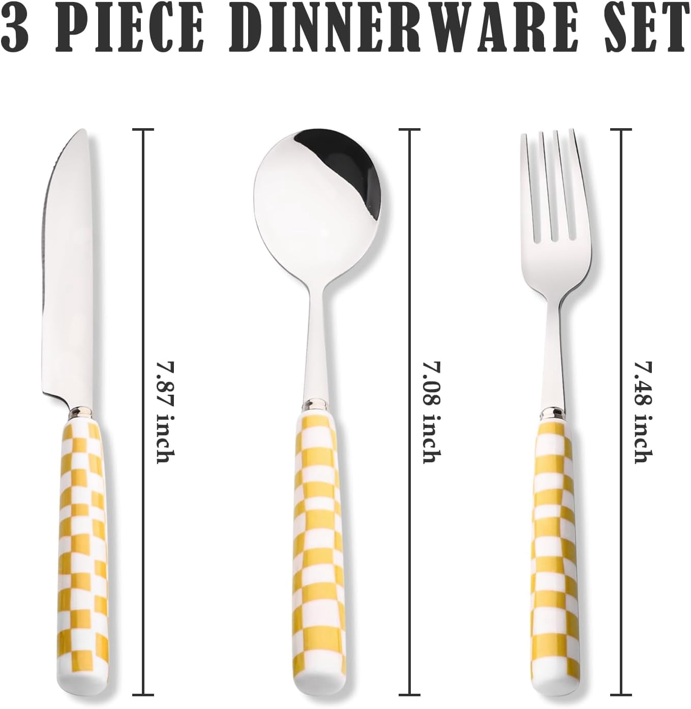TYHREF-3-Piece Cutlery Set, Stainless Steel Flatware Sets with Yellow ...