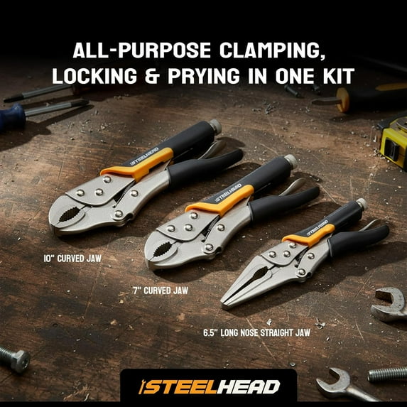 TYHREF-3-Piece Locking Pliers Set, 10-inch Curved Jaw, 7-Inch Curved ...