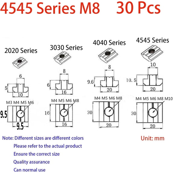 TYHREF-30Pcs 4545 Series T Sliding Nuts Hammer Nut Block Square Nuts M8 ...