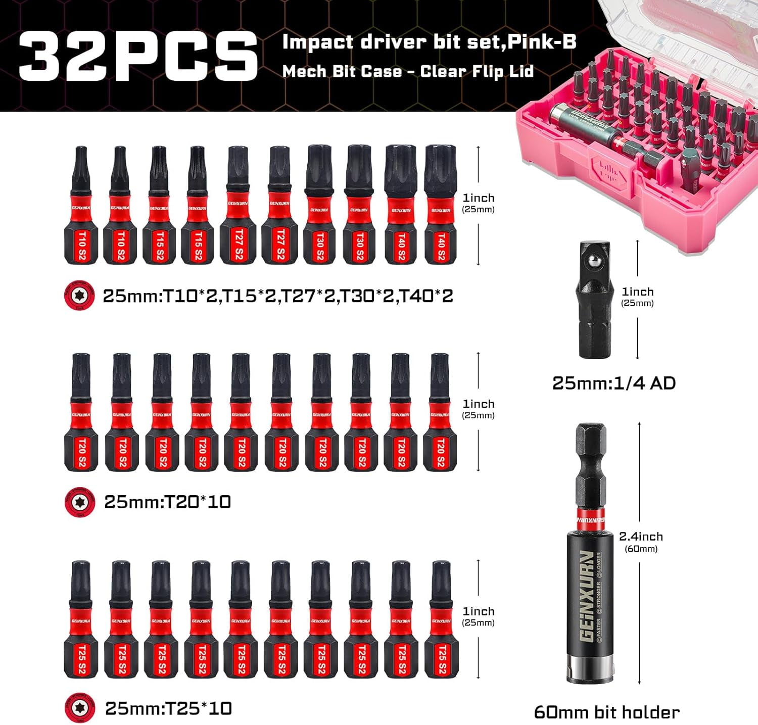 TYHREF-32Pieces Impact Screwdriver Bits Set, S2 Steel Torx Muliti ...