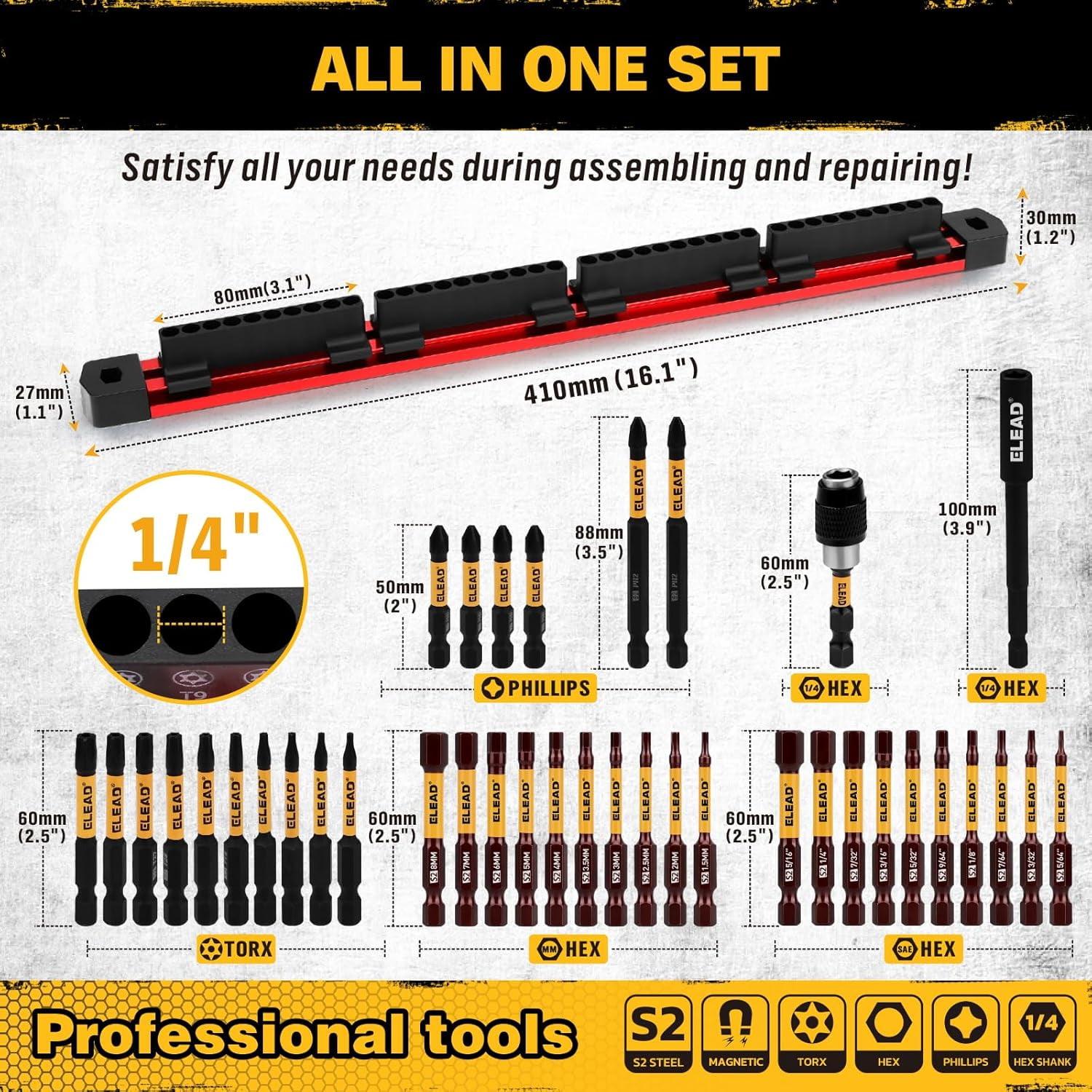 TYHREF-38-Piece Hex | Torx | Phillips Screwdriver Bit Set with 2.5 ...