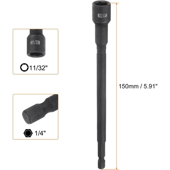 TYHREF-3Pcs Magnetic Nut Driver 11/32" x 1/4" Long Quick Change Hex ...