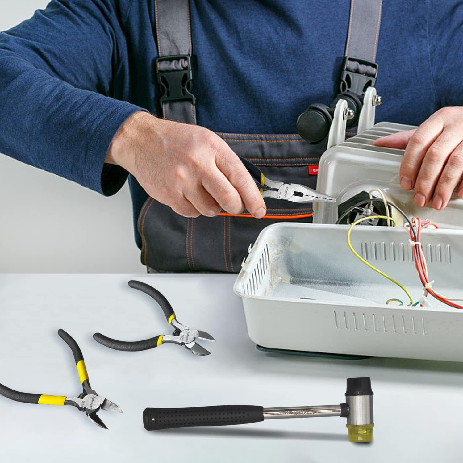 TYHREF-4-Piece Pliers Set Including 25mm Rubber Hammer, 5" Wire Cutters ...