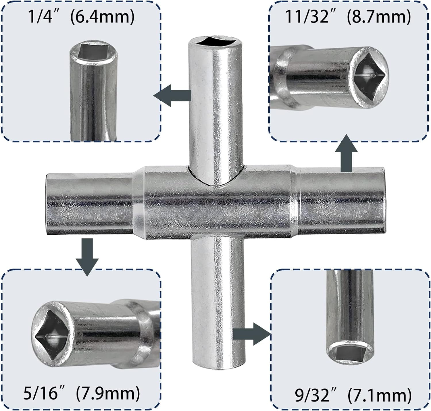 TYHREF-4 Way Sillcock Key Wrench Set, 1/4", 9/32", 5/16", 11/32" Water ...