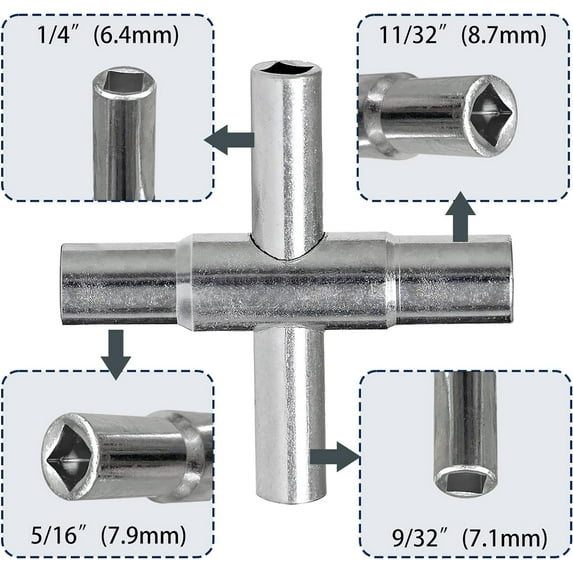 TYHREF-4 Way Sillcock Key Wrench Set, 1/4", 9/32", 5/16", 11/32" Water ...