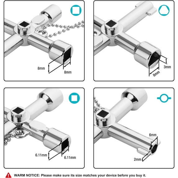TYHREF-4 Way Sillcock Key with Bit, Multi-functional Water Key, Cross ...