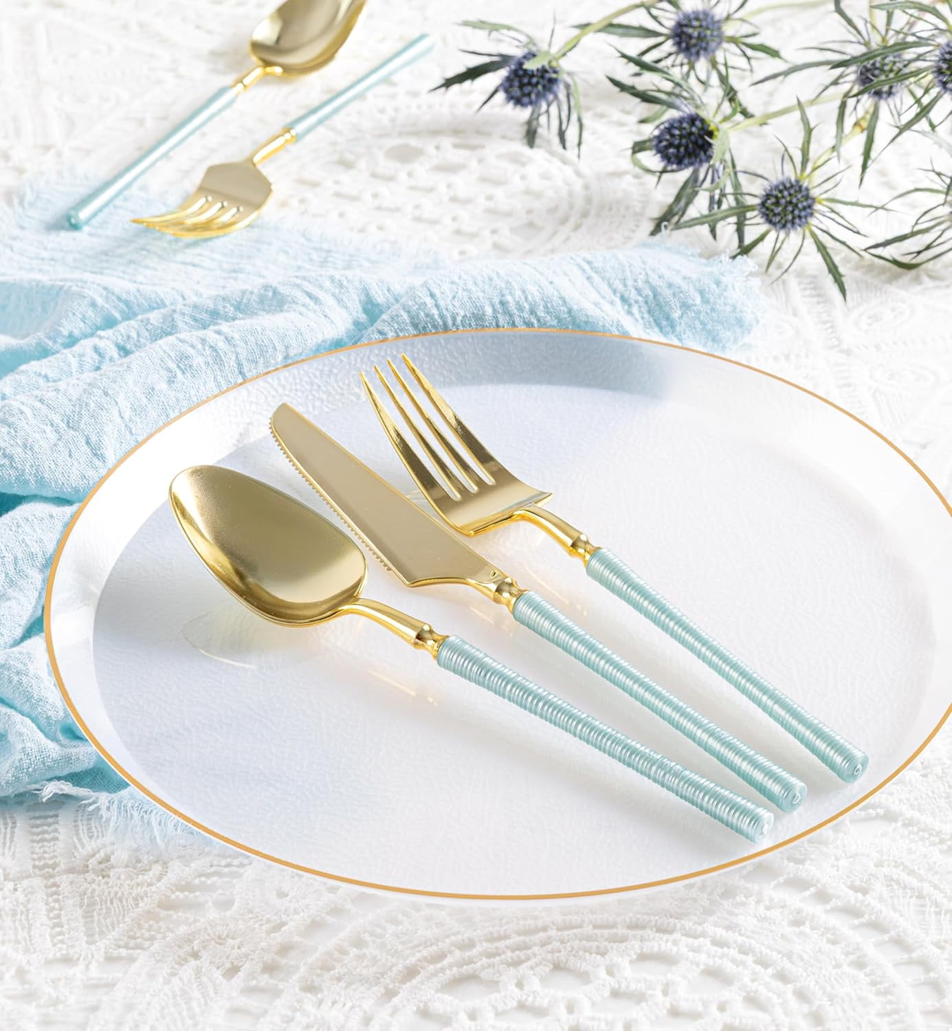 TYHREF-40 Pieces Plastic Silverware Ribbed Elegant Premium Heavy Duty ...
