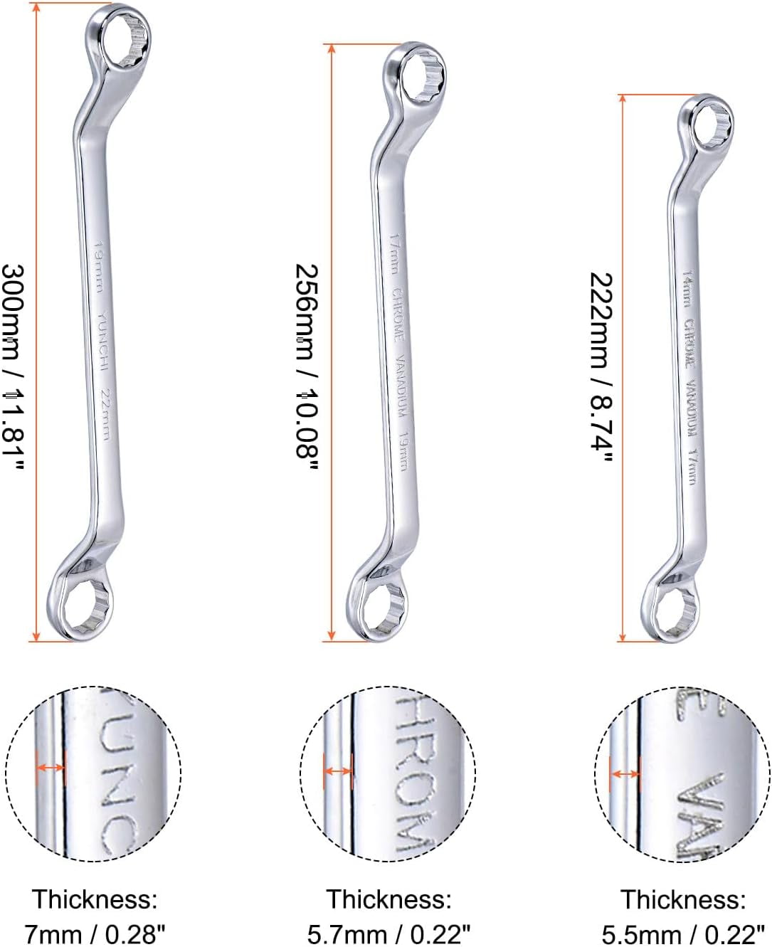 TYHREF-45-Degree Offset Box End Wrench Set, 8-22mm Metric CR-V Steel ...