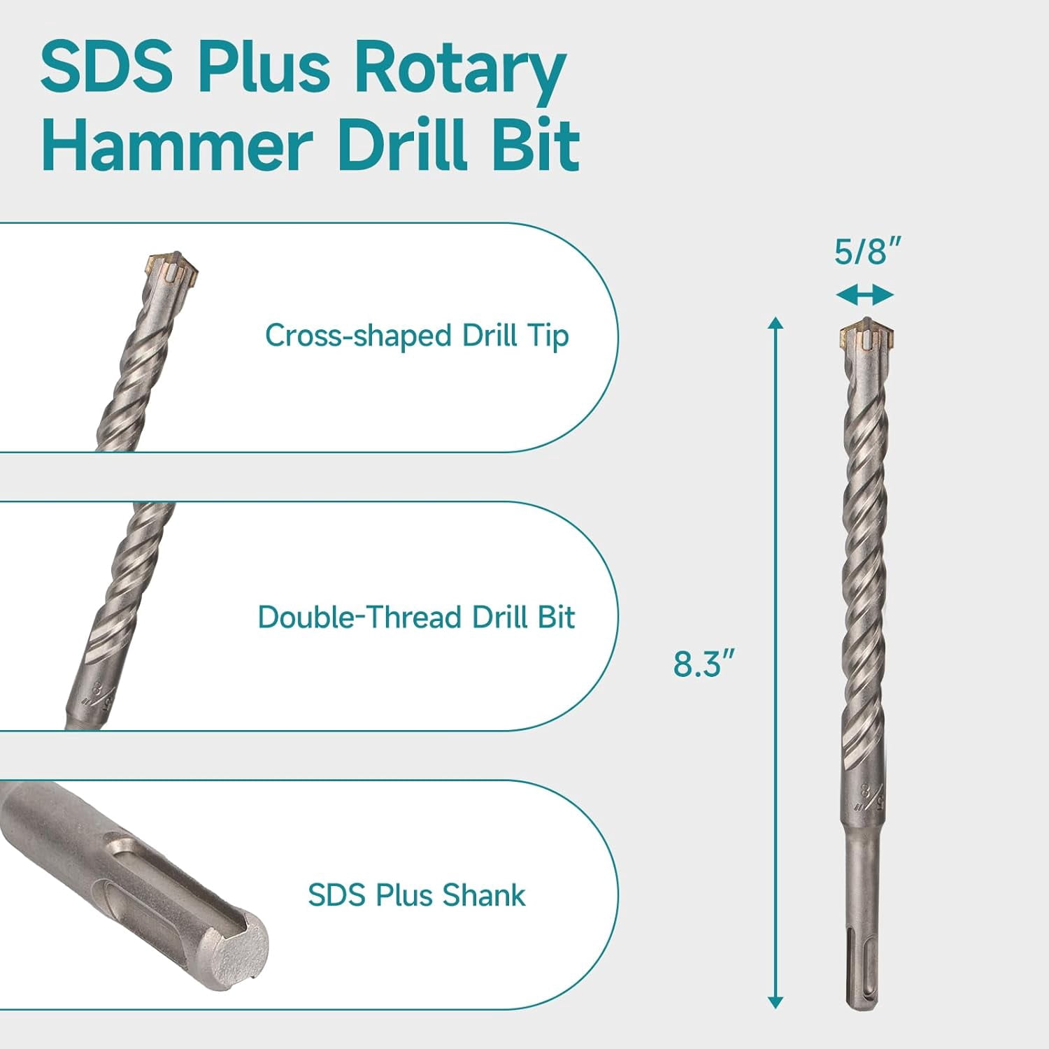 TYHREF-5/8 Inch x 8 Inch SDS Plus Rotary Hammer Drill Bit, Cross Tip ...