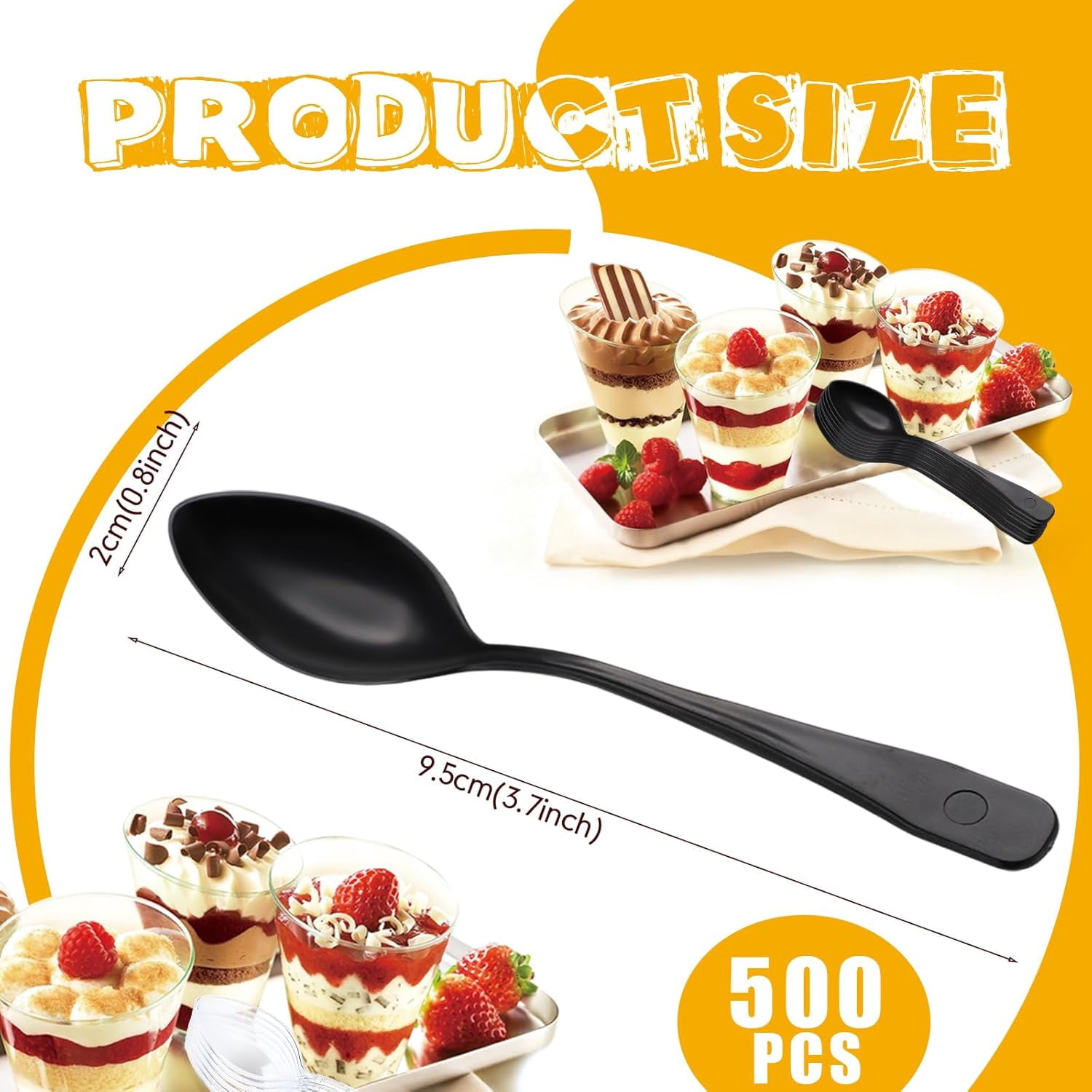 TYHREF-500 Pcs Black Mini Spoons for Desserts 3.7 Inch Small Plastic ...
