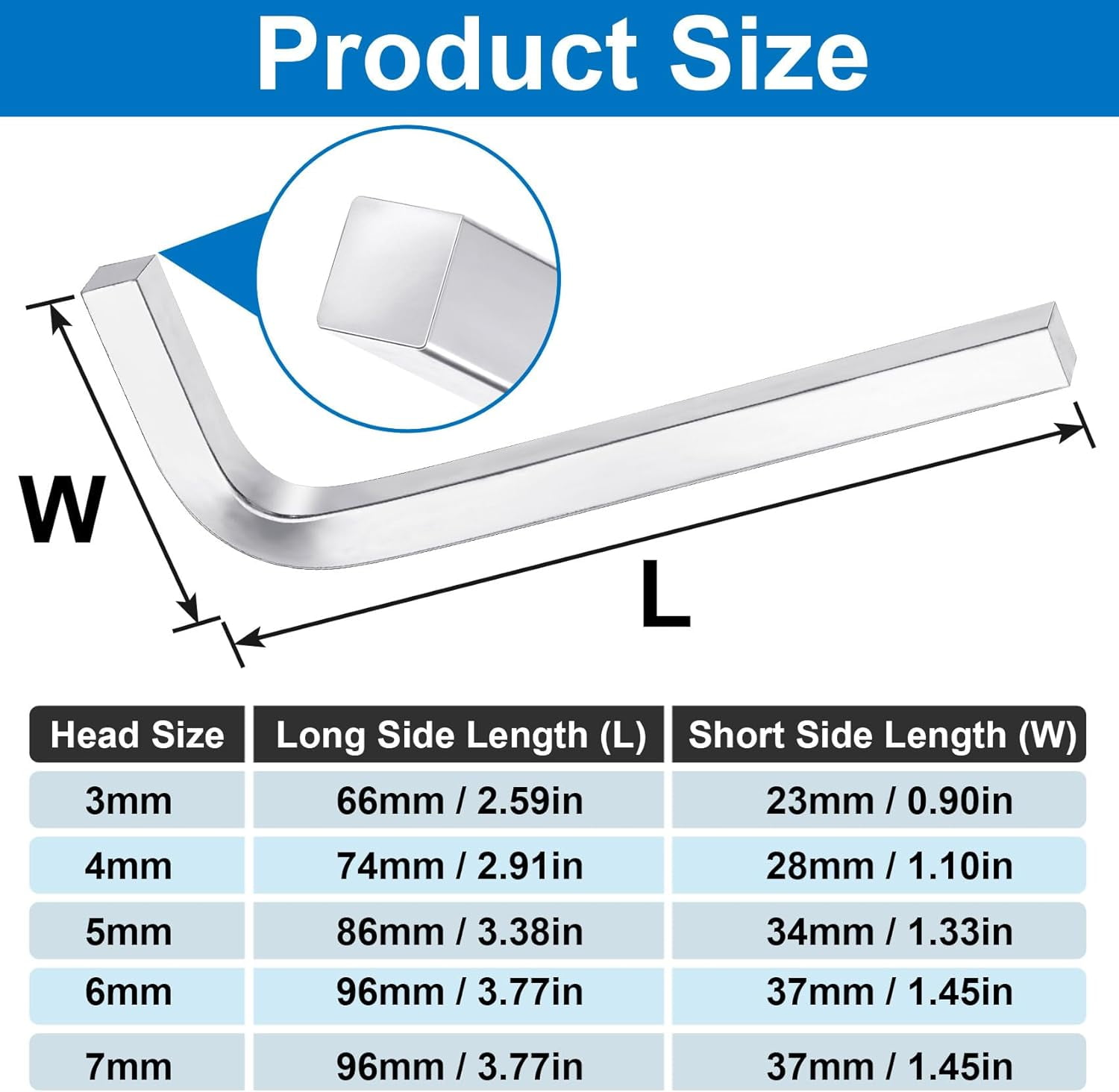 TYHREF-5pcs L Shaped Square Head Wrench Set, 3/4/5/6/7 mm, Chromium ...