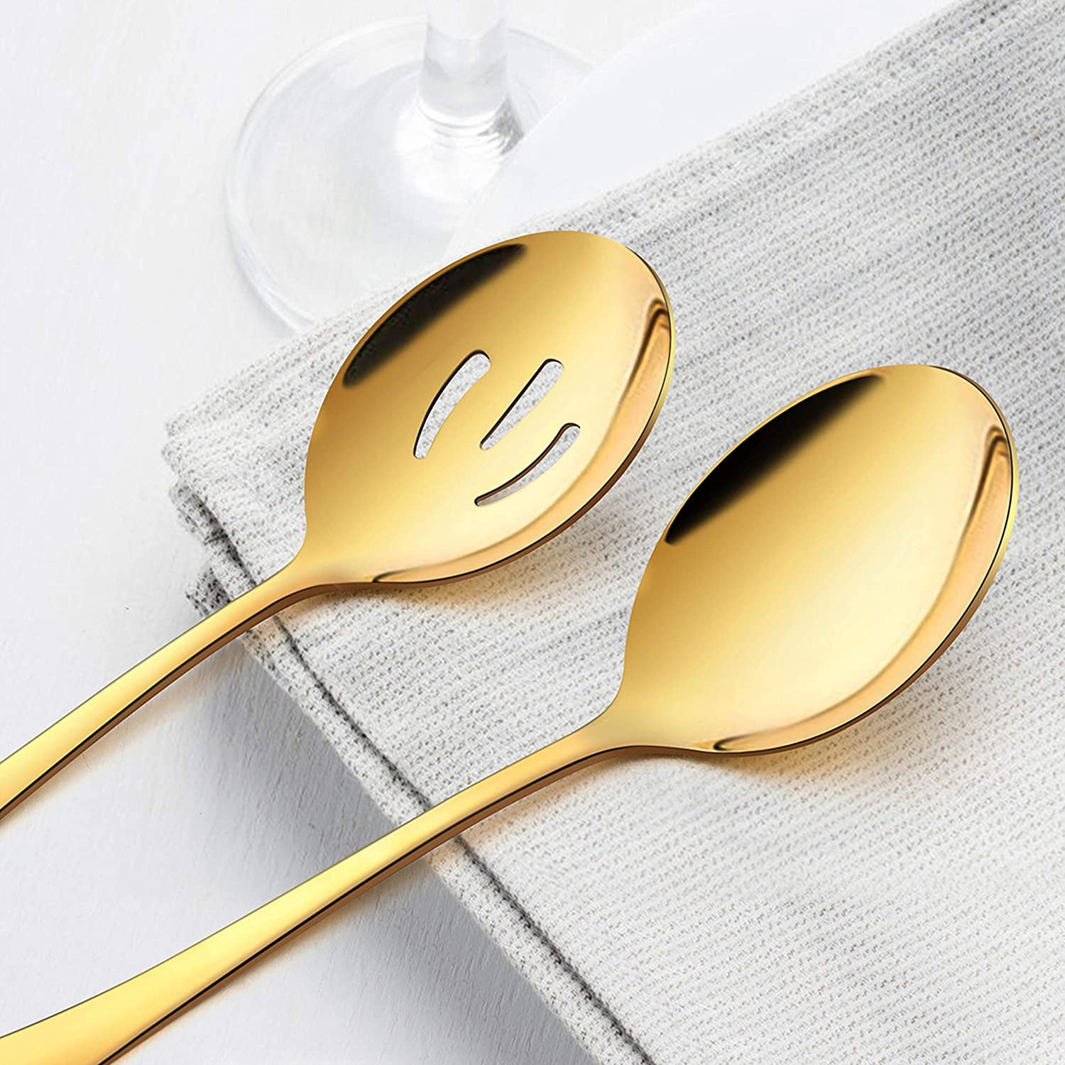 TYHREF-6-Piece Gold Serving Spoons, Stainless Steel Gold Slotted Spoons ...