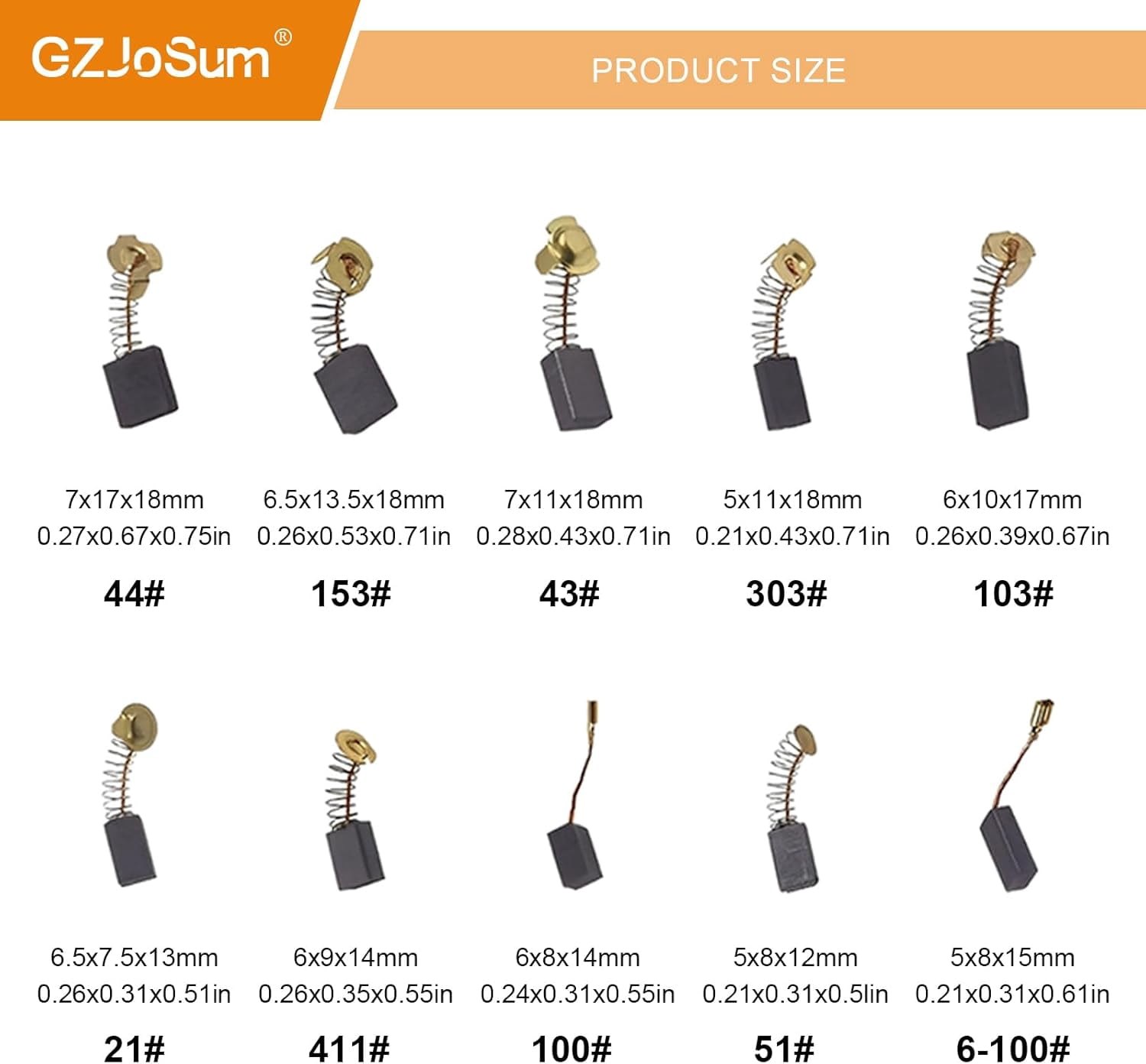 TYHREF-60 Pack Electric Motor Carbon Brushes Set, 10 Different Sizes ...