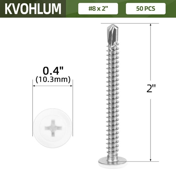 TYHREF-#8 x 2 (50 PCS) White Head Fast Self Tapping Sheet Metal Screws ...