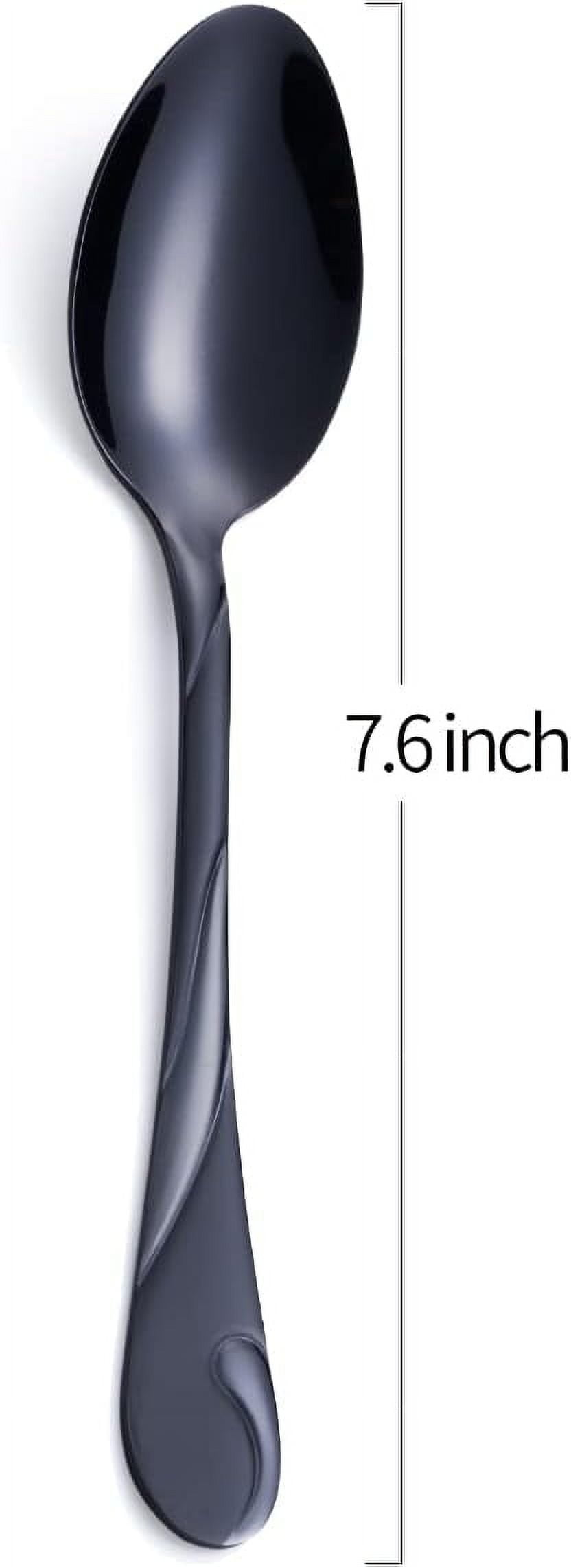 TYHREF-Black Dinner Spoon Set, 7.6-inch Stainless Steel Shiny Black ...