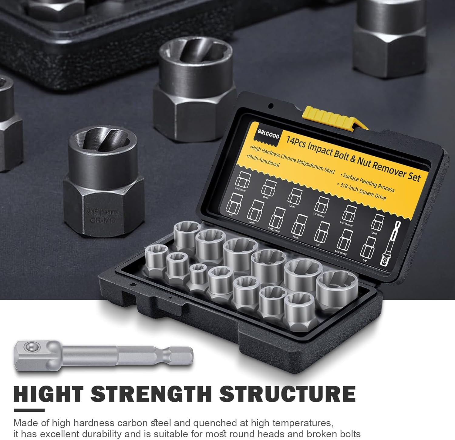 TYHREF-Bolt Extractor Kit, 14 PCS Impact Bolt & Nut Remover Set with 3/ ...