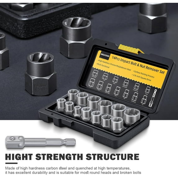 TYHREF-Bolt Extractor Kit, 14 PCS Impact Bolt & Nut Remover Set with 3/ ...