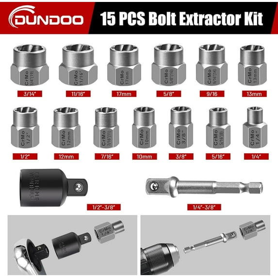 TYHREF-Bolt Extractor Set, 15PCS Easy Out Bolt Extractor Kit, 3/8 ...