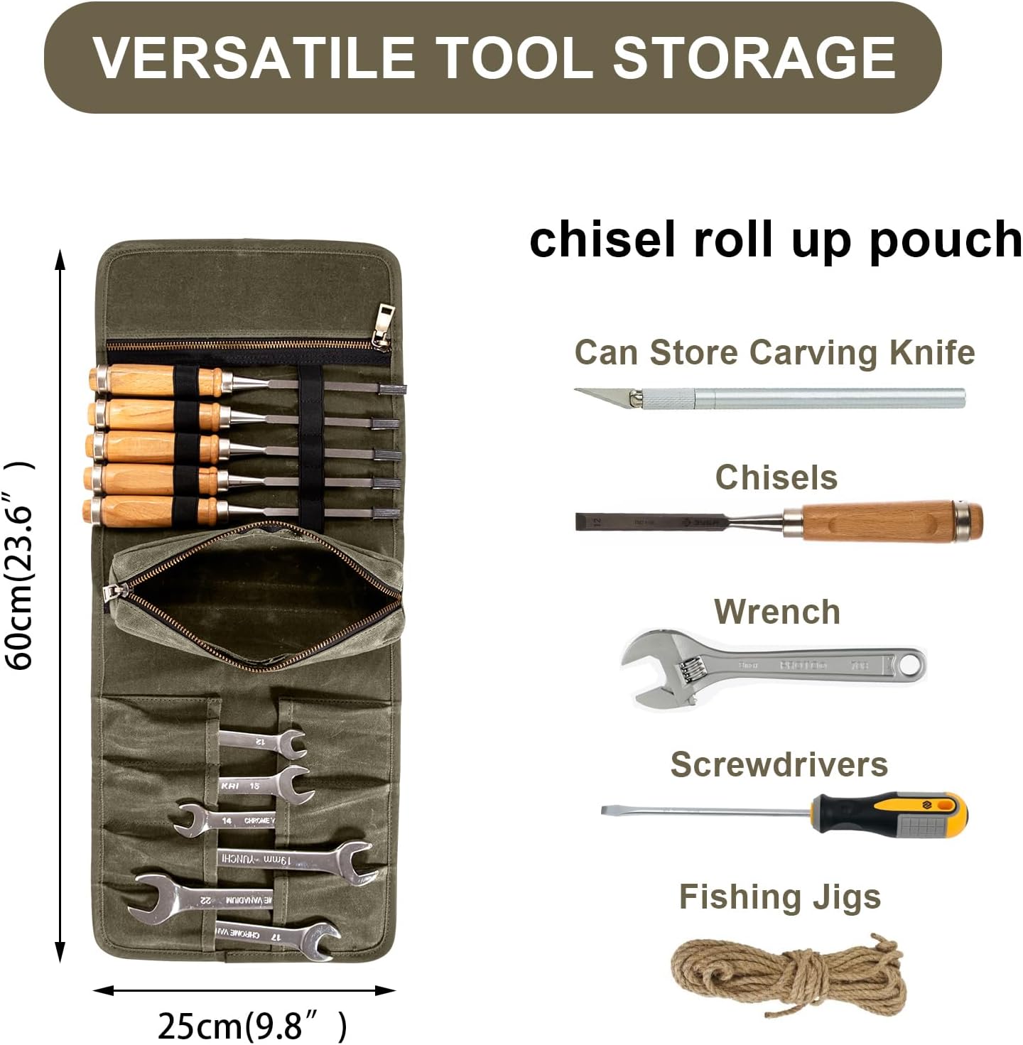 TYHREF-Chisel Roll,6 Pockets Roll Up Tool Pouch,Waxed Canvas Small Tool ...