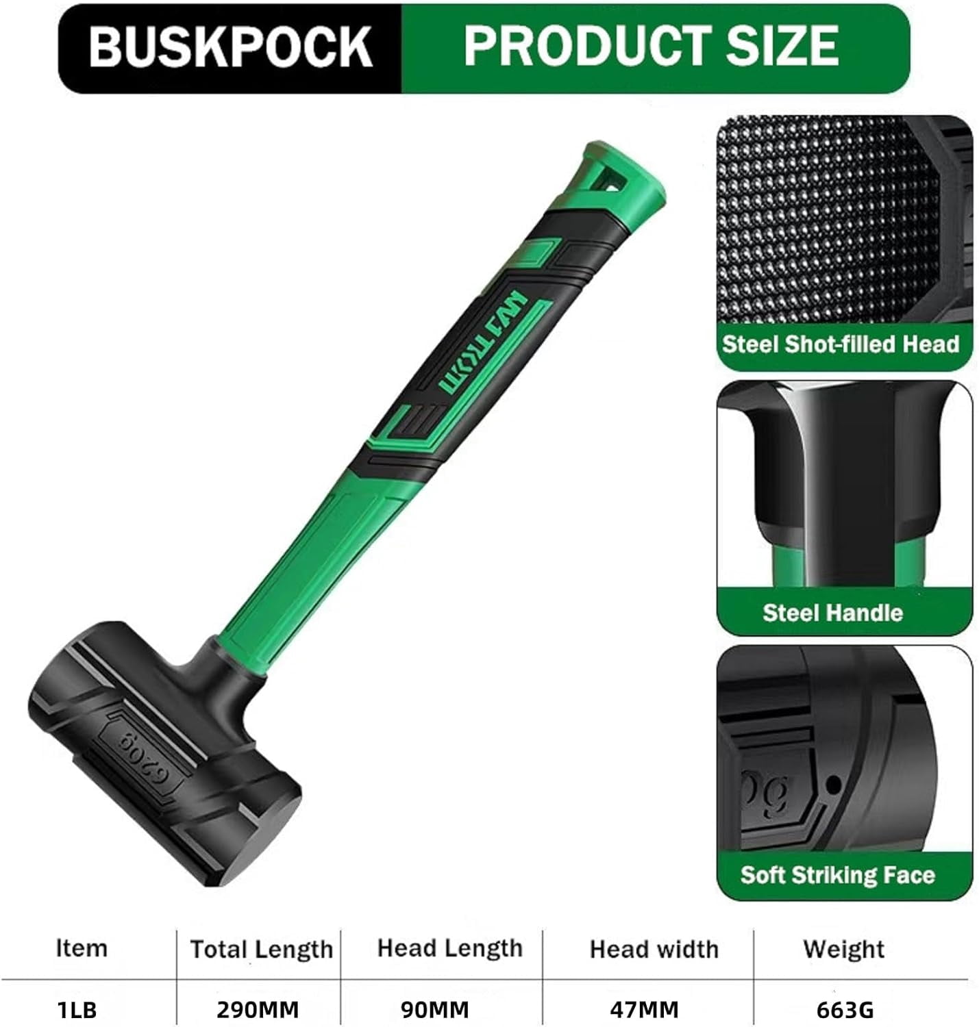 TYHREF-Dead Blow Hammer, Rubber Mallet with Steel Shot Head, Non-Slip ...