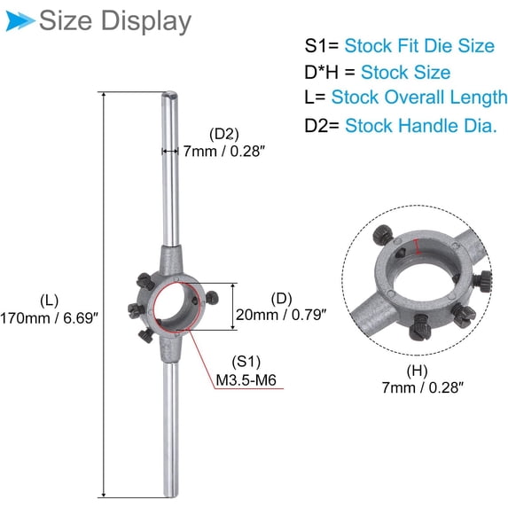 TYHREF-Die Stock Handle Set, M3.5x0.6 Thread Die & Fit 20mm OD / M3.5 ...
