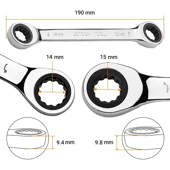 TYHREF-Double Box End Ratcheting Wrench 14mm x 15mm - Metric 72 Tooth ...