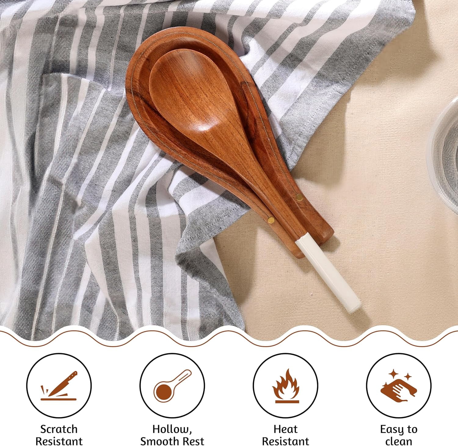 TYHREF-Elegant Acacia Wood Spoon Rest, Heat-Resistant Wooden Spoon Rest ...