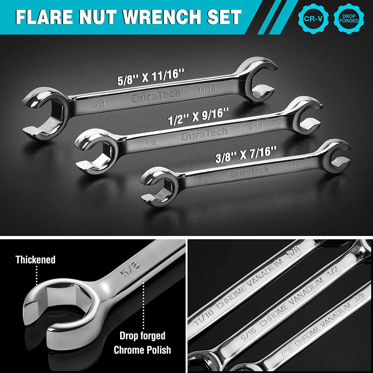 TYHREF-Flare Nut Wrench Set, SAE, 3-piece, 3/8'', 7/16'', 1/2'', 9/16 ...
