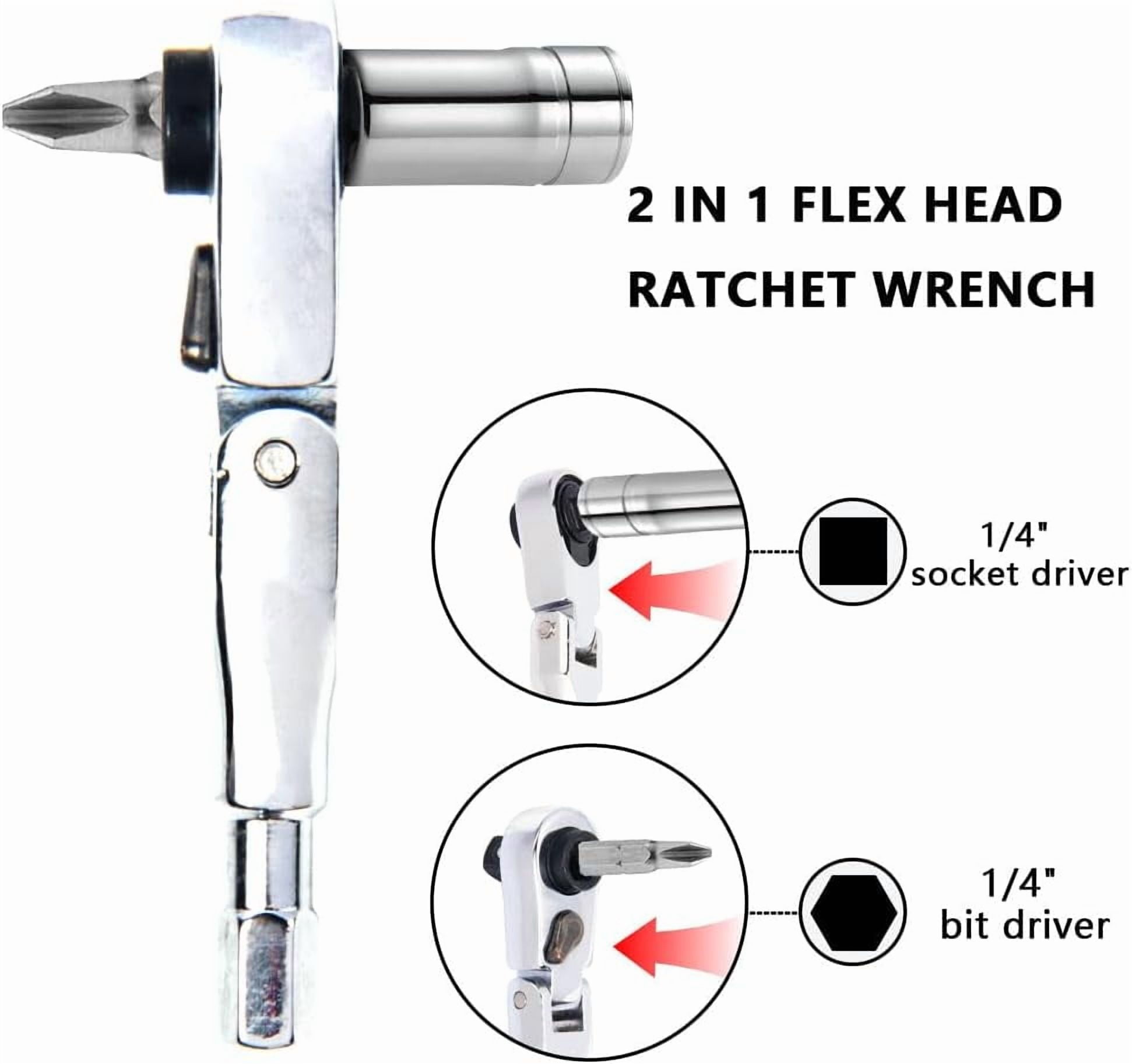 TYHREF-Flex Head Ratchet Wrench,2 in 1 Mini Hex Bits Adapters for ...