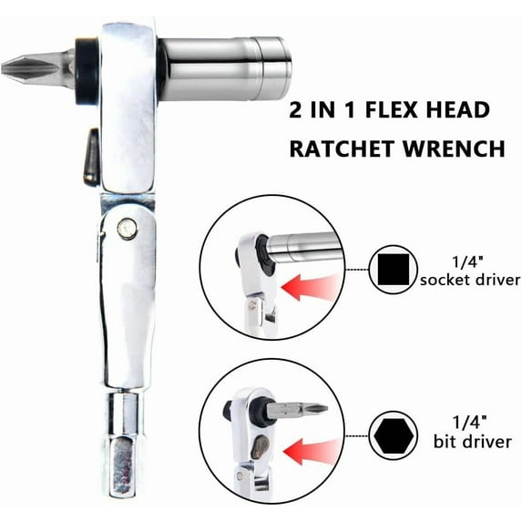 TYHREF-Flex Head Ratchet Wrench,2 in 1 Mini Hex Bits Adapters for ...