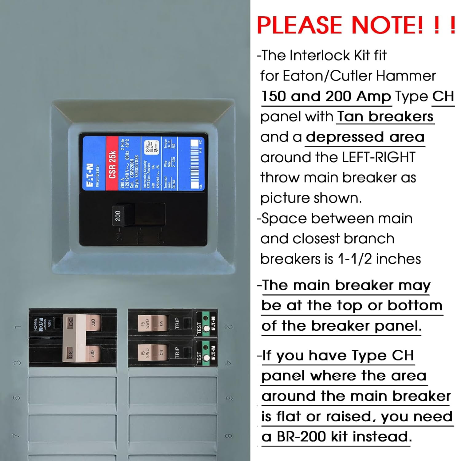 TYHREF-Generator Interlock Kit Compatible with Eaton Cutler Hammer Only ...