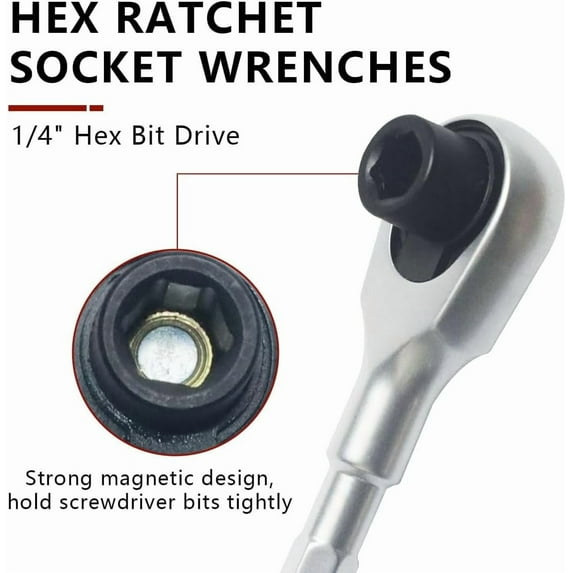 TYHREF-Hex Mini Ratchet Wrench - 1/4" Hex Bits Adapters, 72-Tooth Bit ...