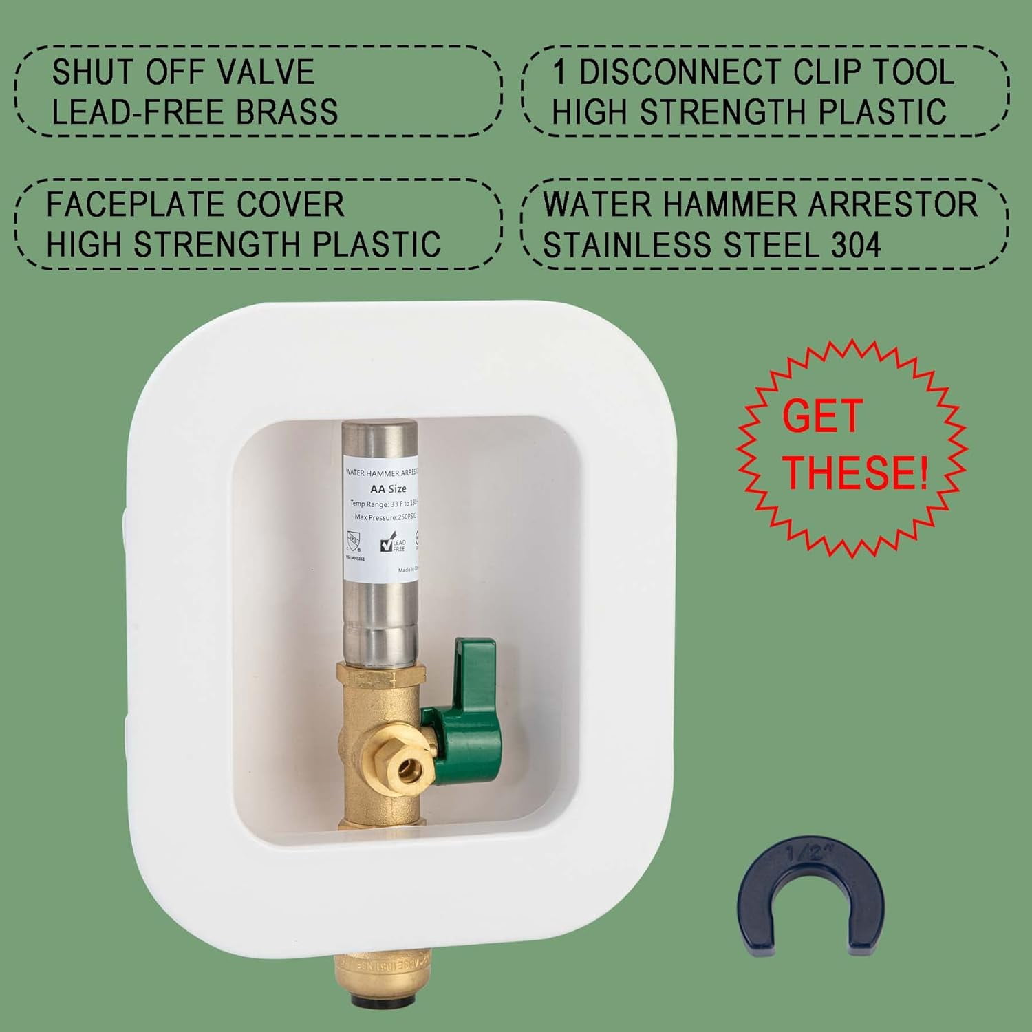 TYHREF-Ice Maker Outlet Box Push To Connect with Hammer Arrestor, 1/2 ...