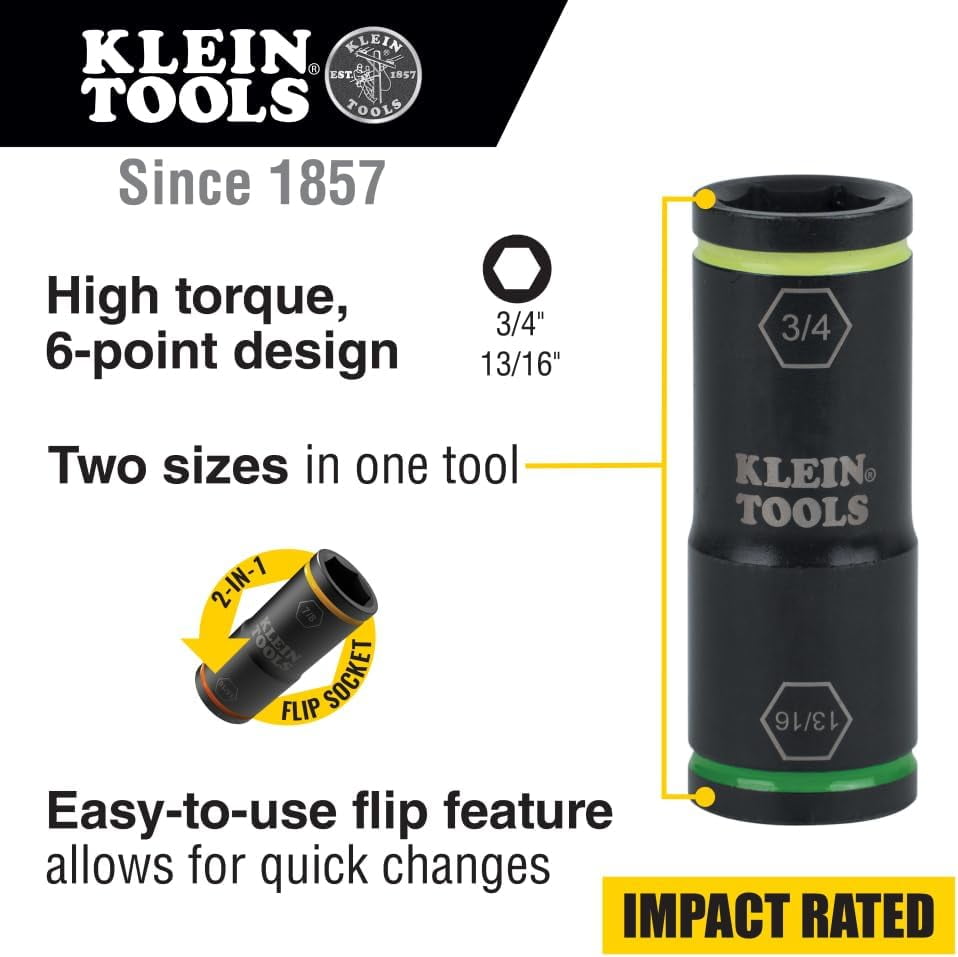 TYHREF-Klein Tools 66074 Impact Driver Flip Socket, 3/4- and 13/16-Inch ...