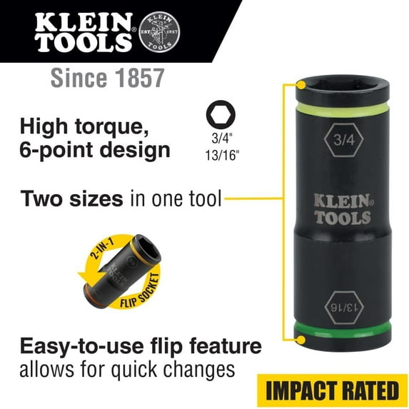 TYHREF-Klein Tools 66074 Impact Driver Flip Socket, 3/4- and 13/16-Inch ...