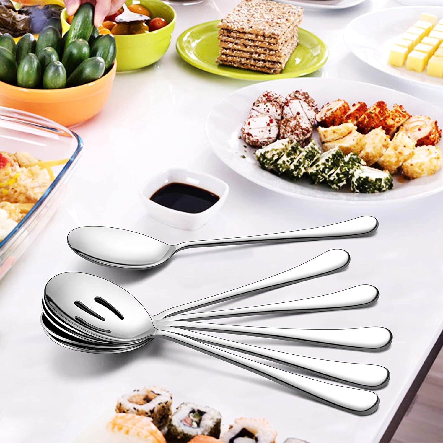 TYHREF-Large Serving Spoons and Forks Set of 12, Stainless Steel Buffet ...