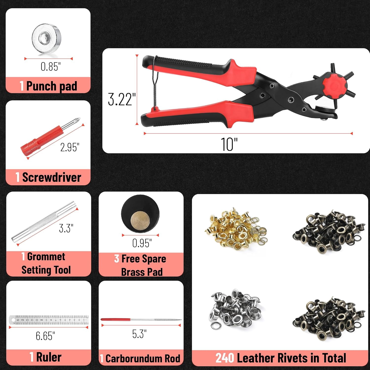 TYHREF-- Leather Hole Punch Tool Set with 240 Leather Rivets, Red ...