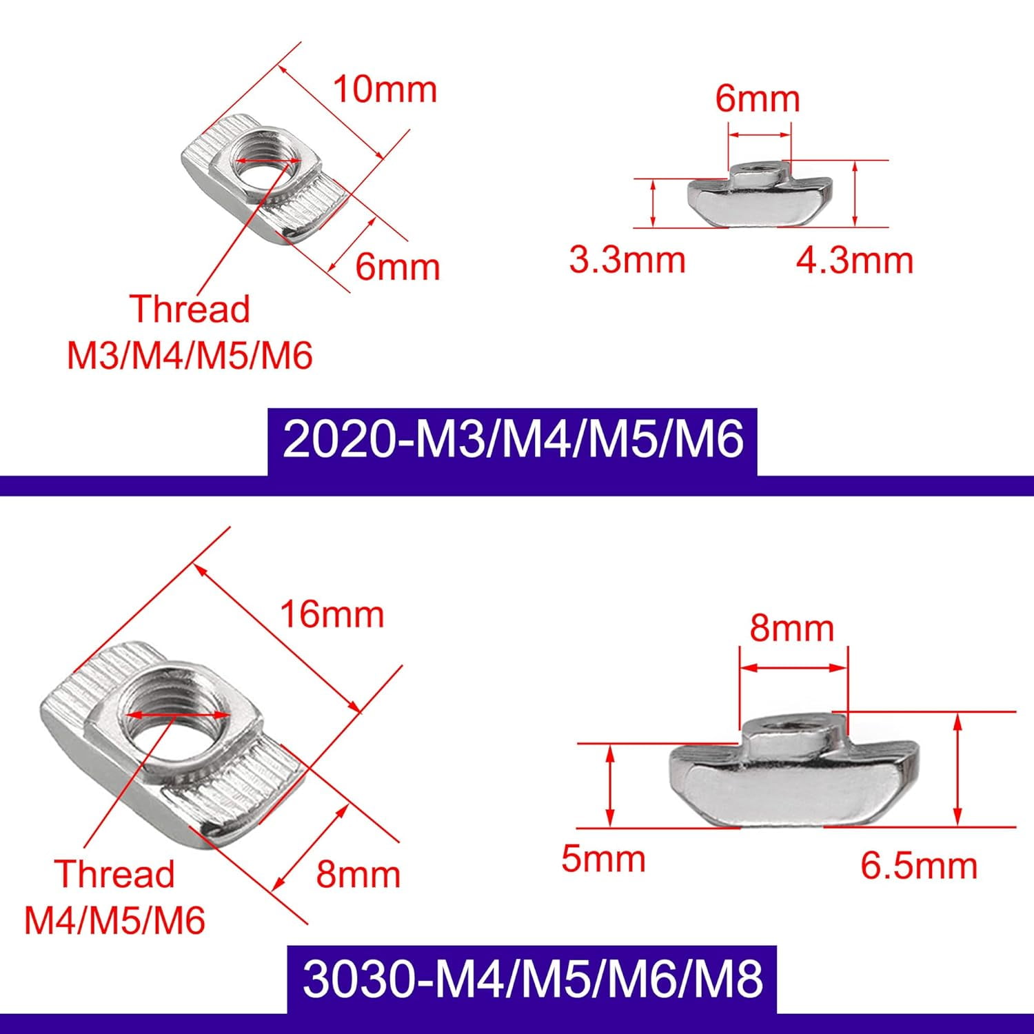 TYHREF-M5 T-Nuts for 2020 Aluminum Profiles - 100 Pcs - 304 Stainless ...