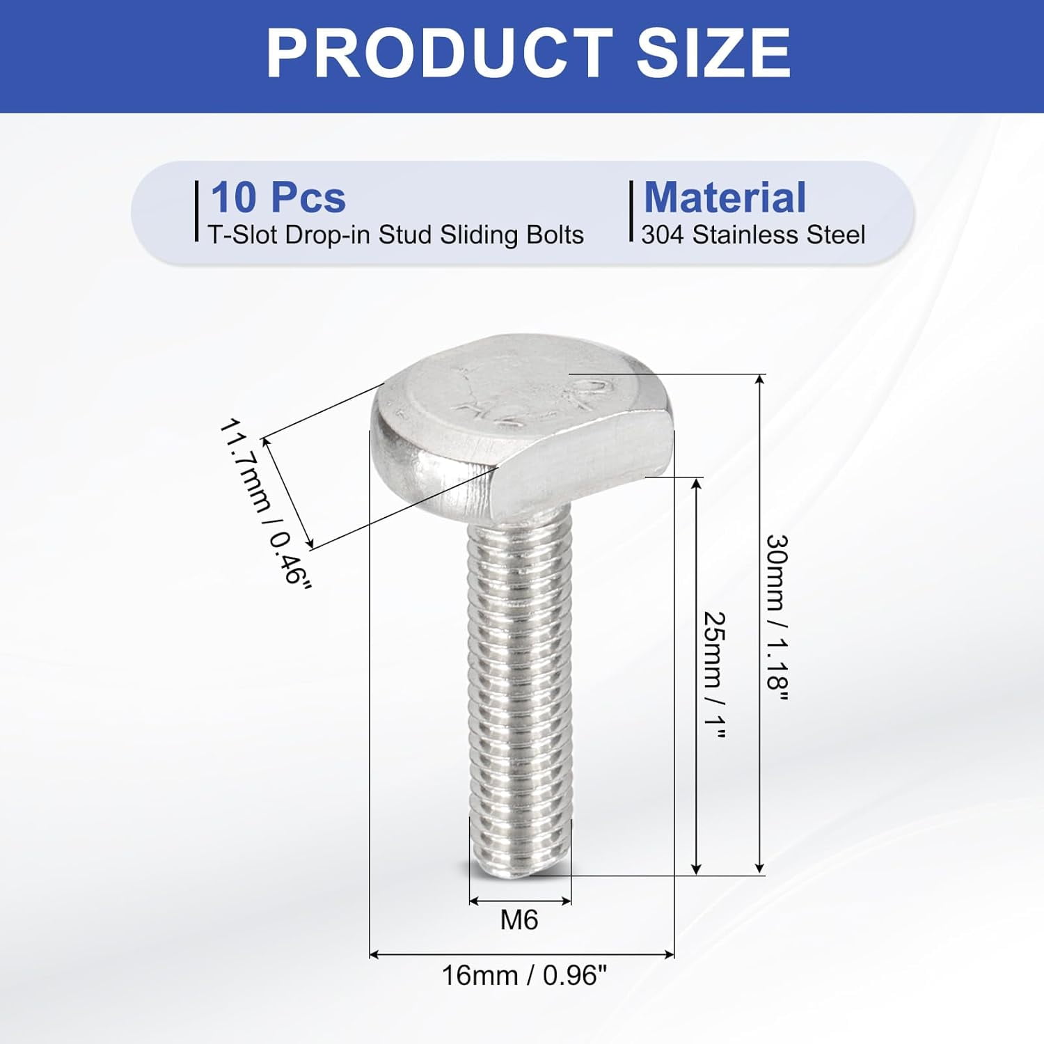 TYHREF-M6 x 25 mm T Slot Bolts, 10 Pcs 304 Stainless Steel Drop-in Bolt ...
