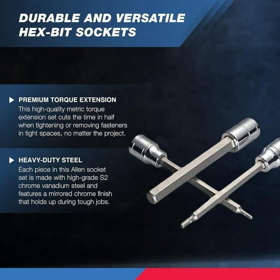 TYHREF-Neiko 10076A 3/8-Inch Drive Extra Long Allen Hex Bit Socket Set ...