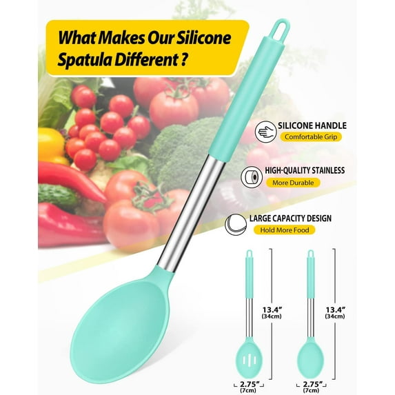 TYHREF-Pack of 2 Large Silicone Cooking Spoons,Non Stick Solid Basting ...