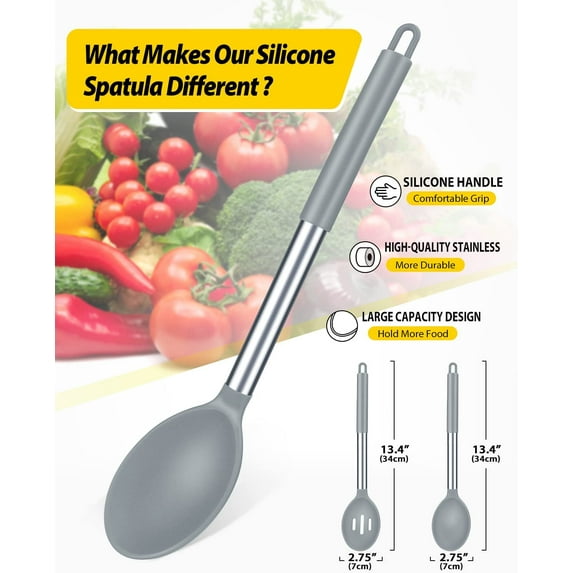 TYHREF-Pack of 2 Large Silicone Cooking Spoons,Non Stick Solid Basting ...