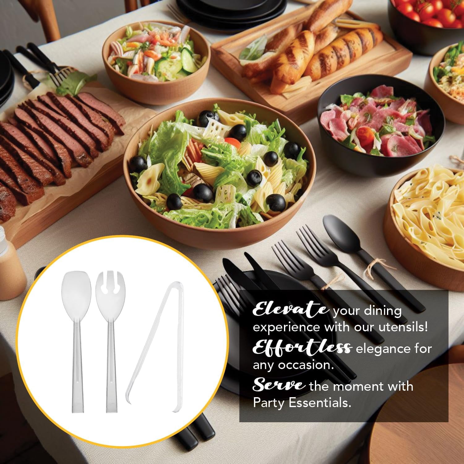 TYHREF-Plastic Party Buffet Serving Utensils Kit, Spoons/Forks/Tongs ...