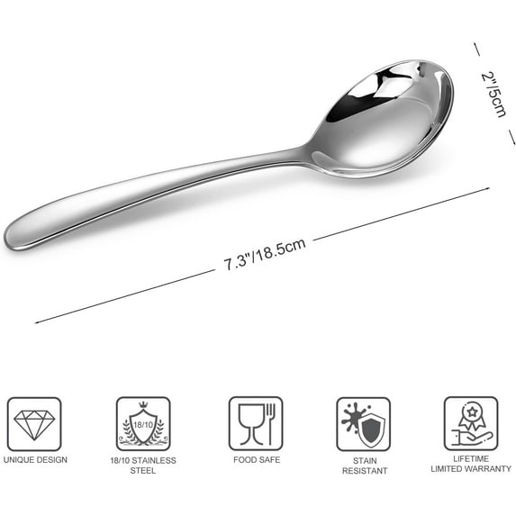 TYHREF-Premium 7.3 Inches Soup Spoons with Hook Handle, Set of 4, 18/10 ...